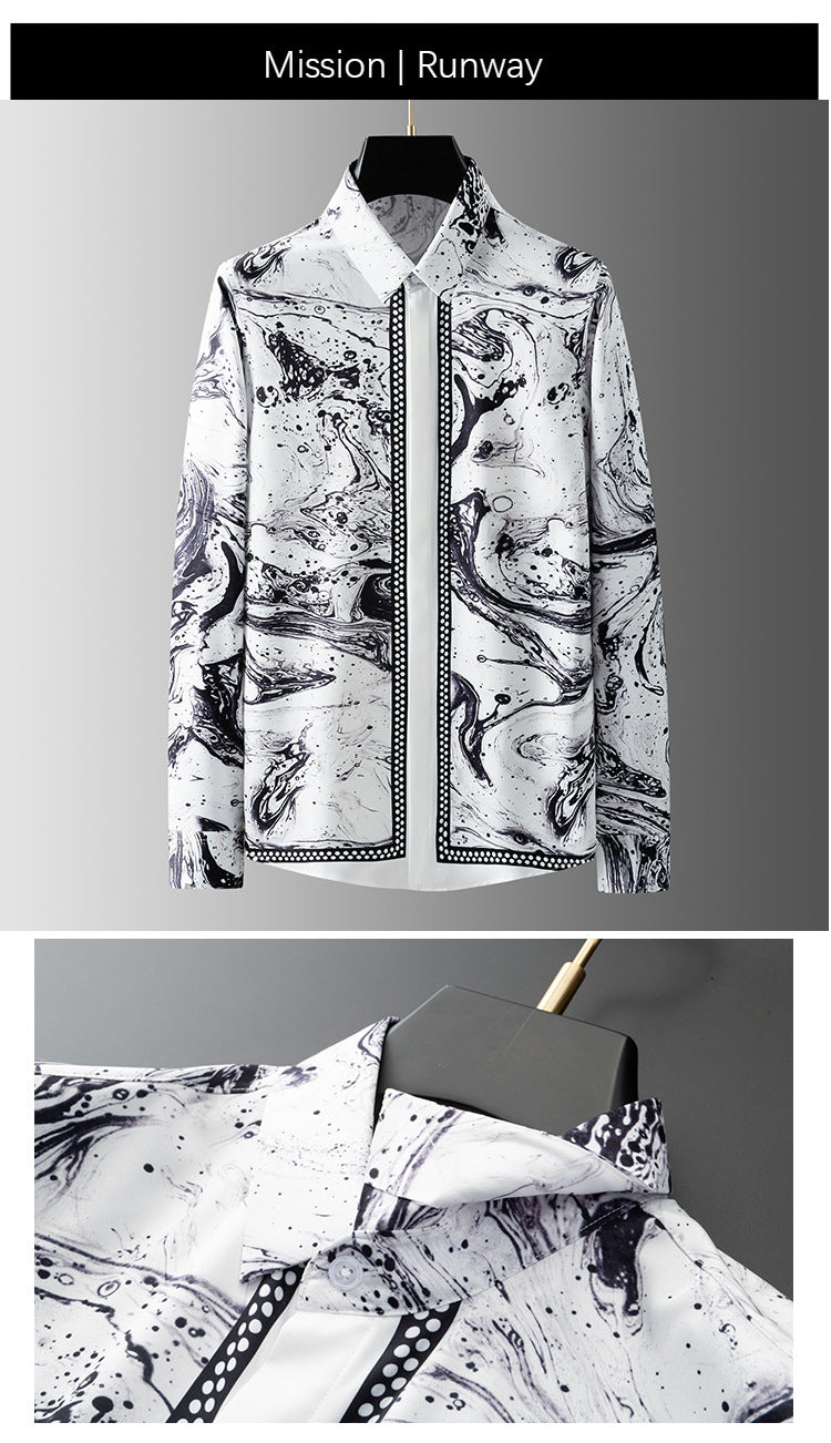 Ink ripple positioning digital printing men's long-sleeved shirt free ...