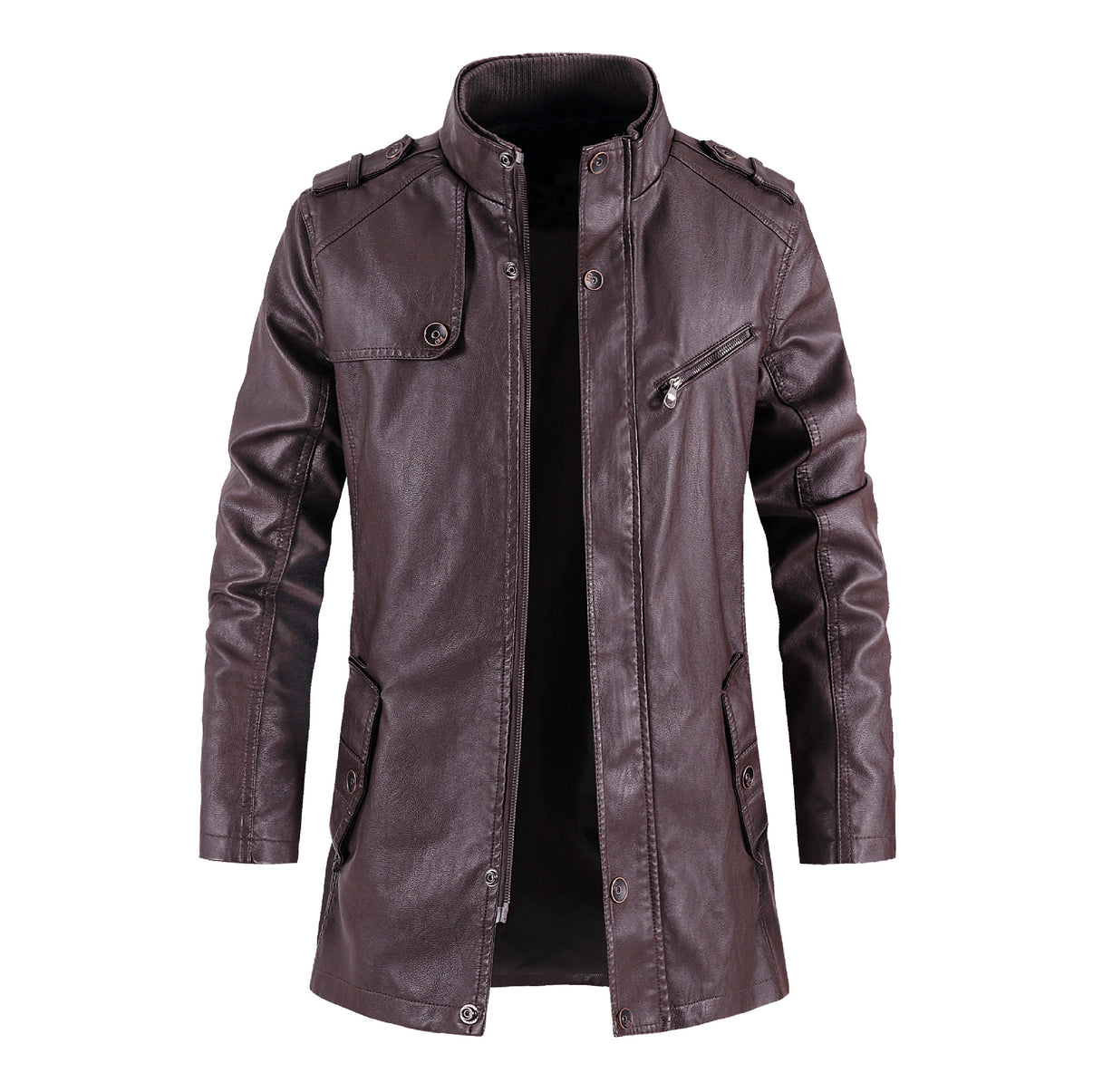 Men's mid-length leather jacket large size PU leather windbreaker men ...