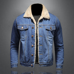 Plush and thickened warm denim jacket Men's plus size simple denim jac ...