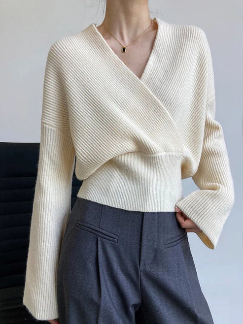 Crossover V-neck wrap sweater – buckmen.com