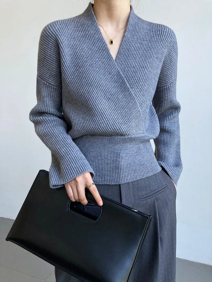 Crossover V-neck wrap sweater – buckmen.com