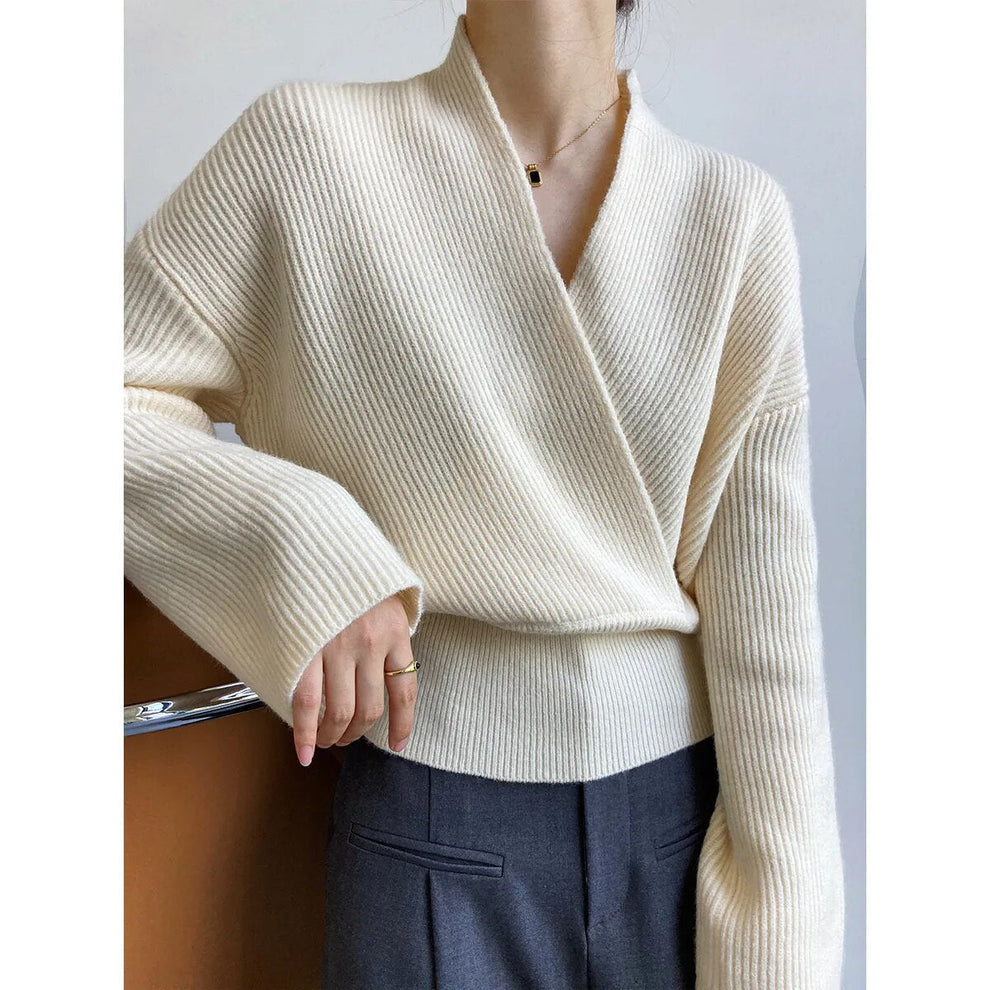 Crossover V-neck wrap sweater – buckmen.com