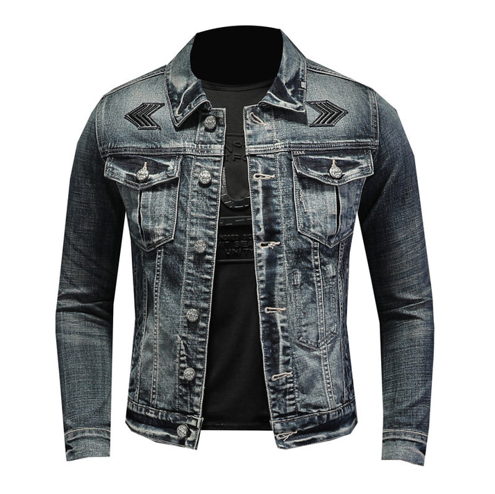 Fashion stand collar denim jacket trendy stretch denim jacket coat ...
