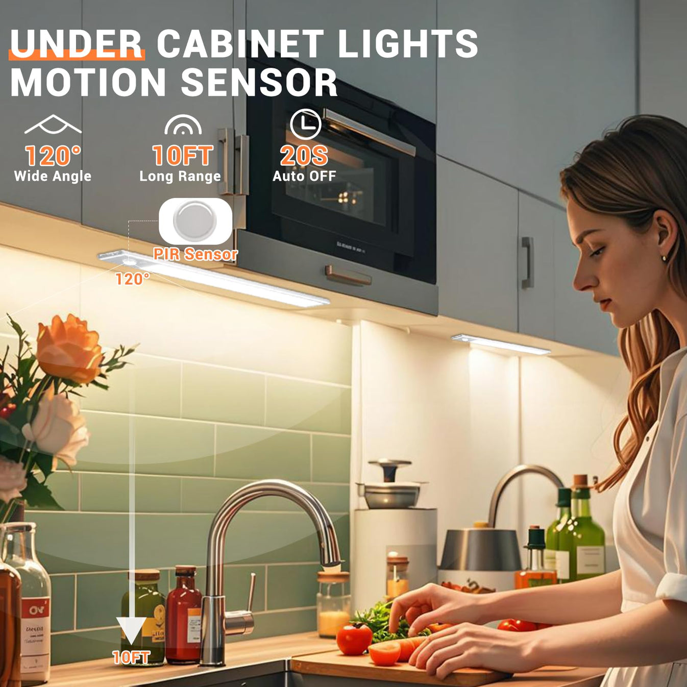 🔥76LED Rechargeable Motion Sensor Under Cabinet Lights – buckmen.com
